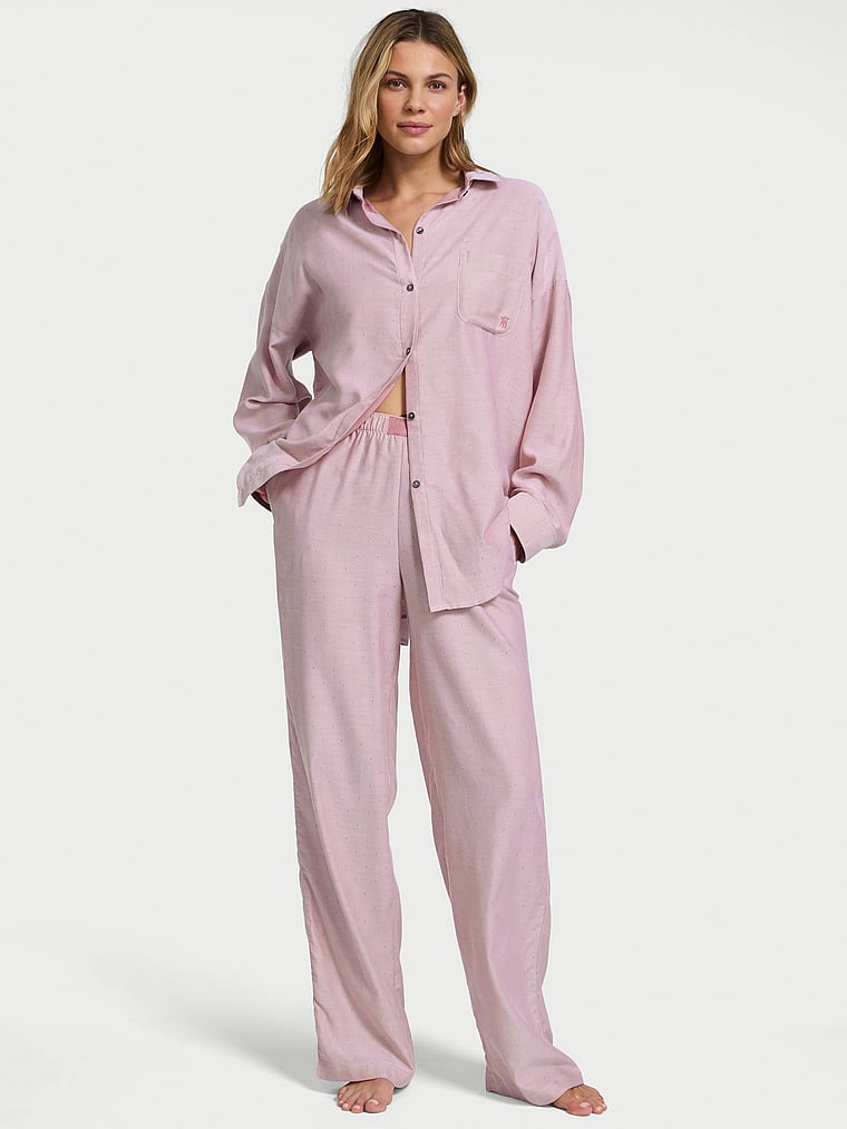 Buy Modal-Cotton Long Pajama Set, Nostalgia Rose Herringbone - Order ...