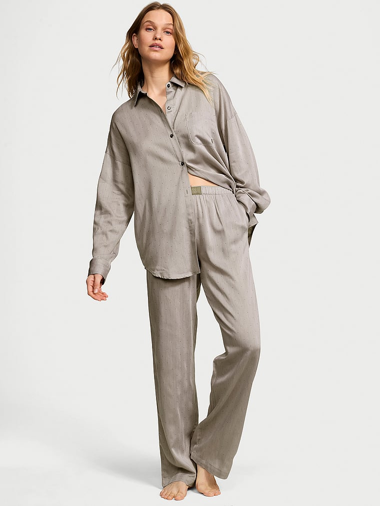 Buy Modal-Cotton Long Pajama Set, Turtle Dove Herringbone - Order ...