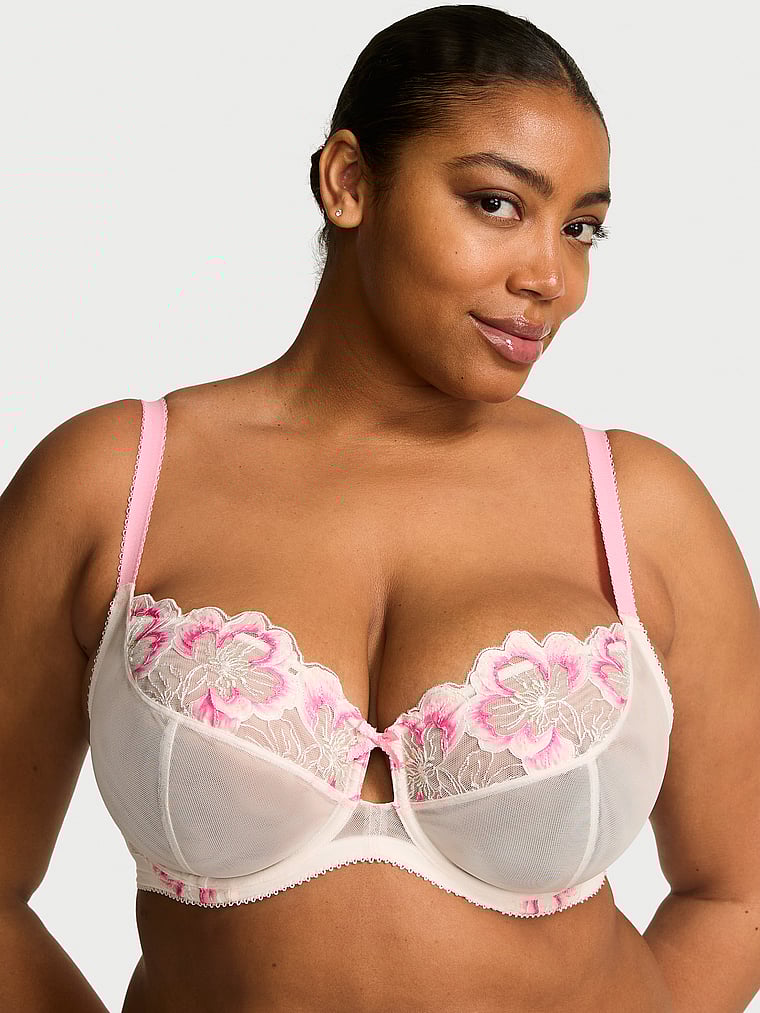 Buy The Fabulous by Victoria's Secret Unlined Peony Embroidery Full-Cup Bra, White & Pink ...