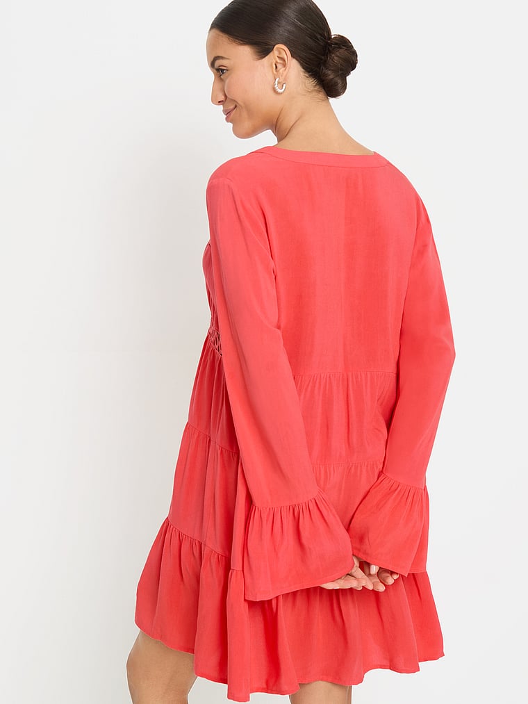 Buy Short V-neck Ruffle Dress, Bright Coral - Order Dresses online ...