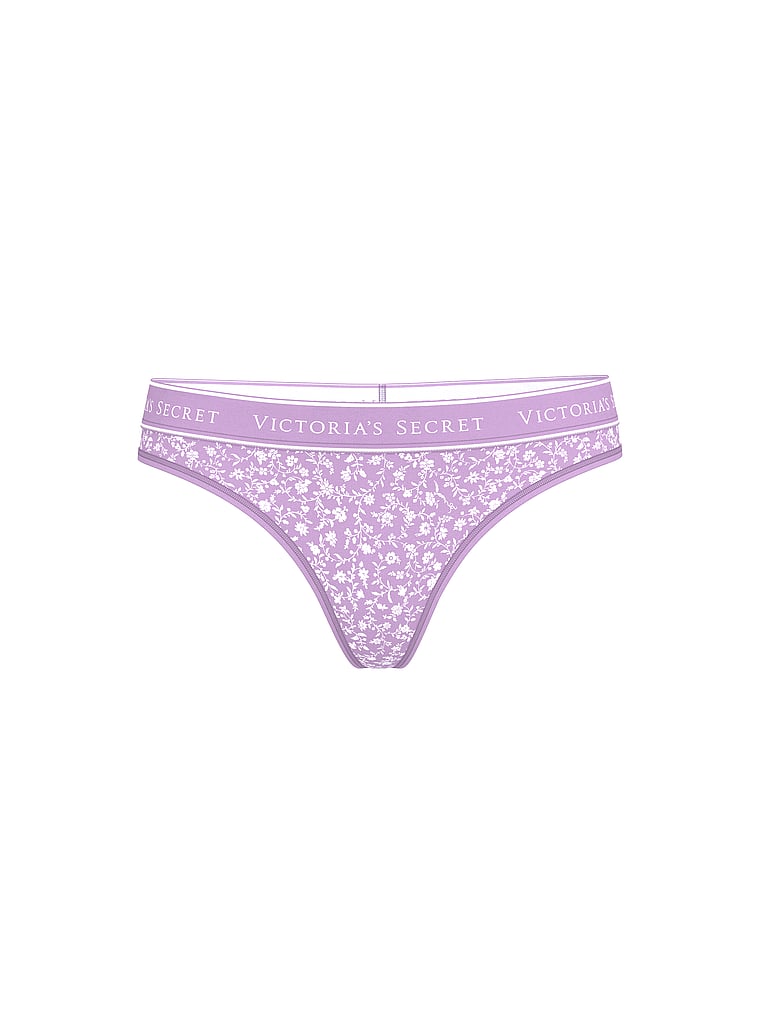 Buy Logo Cotton Thong Panty, Light Lilac Scattered Floral - Order ...