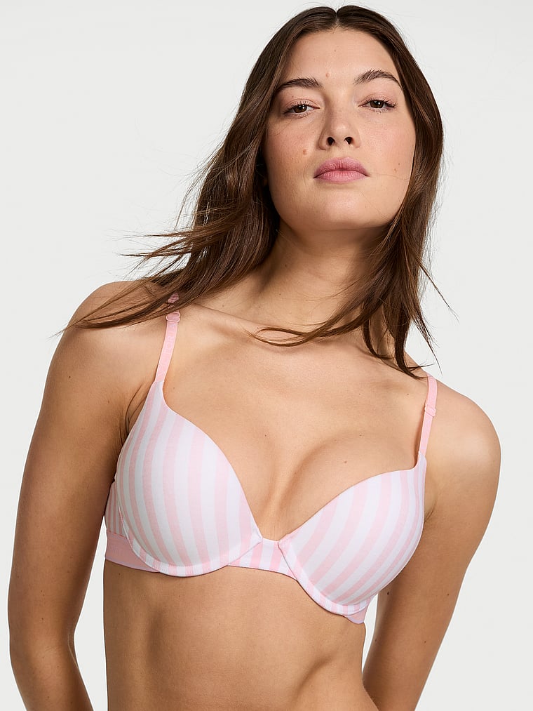Buy Bombshell Add-2-Cups Cotton Logo Push-Up Bra, Pink Stripes - Order Bras online - Victoria's ...