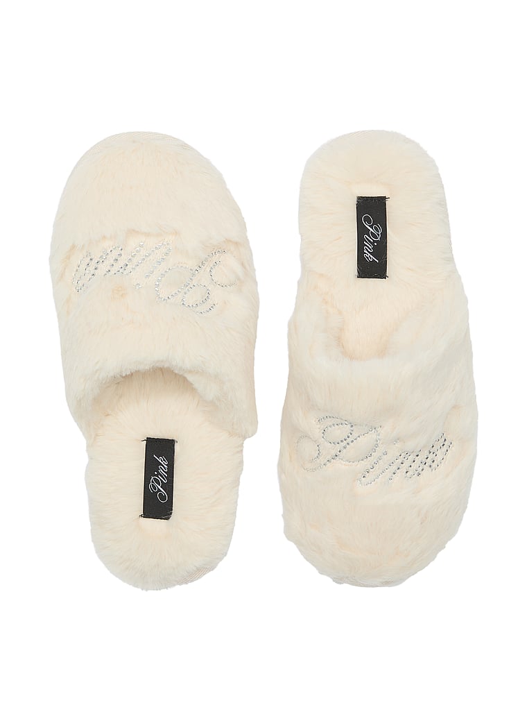 Buy Faux-Fur Closed-Toe Slippers, White Shell - Order Slippers online ...
