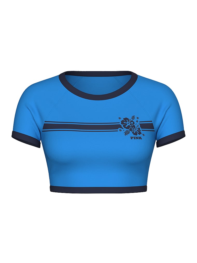 Buy Cap-Sleeve Cropped Rash Guard, Blue Charge - Order Bikini Top ...