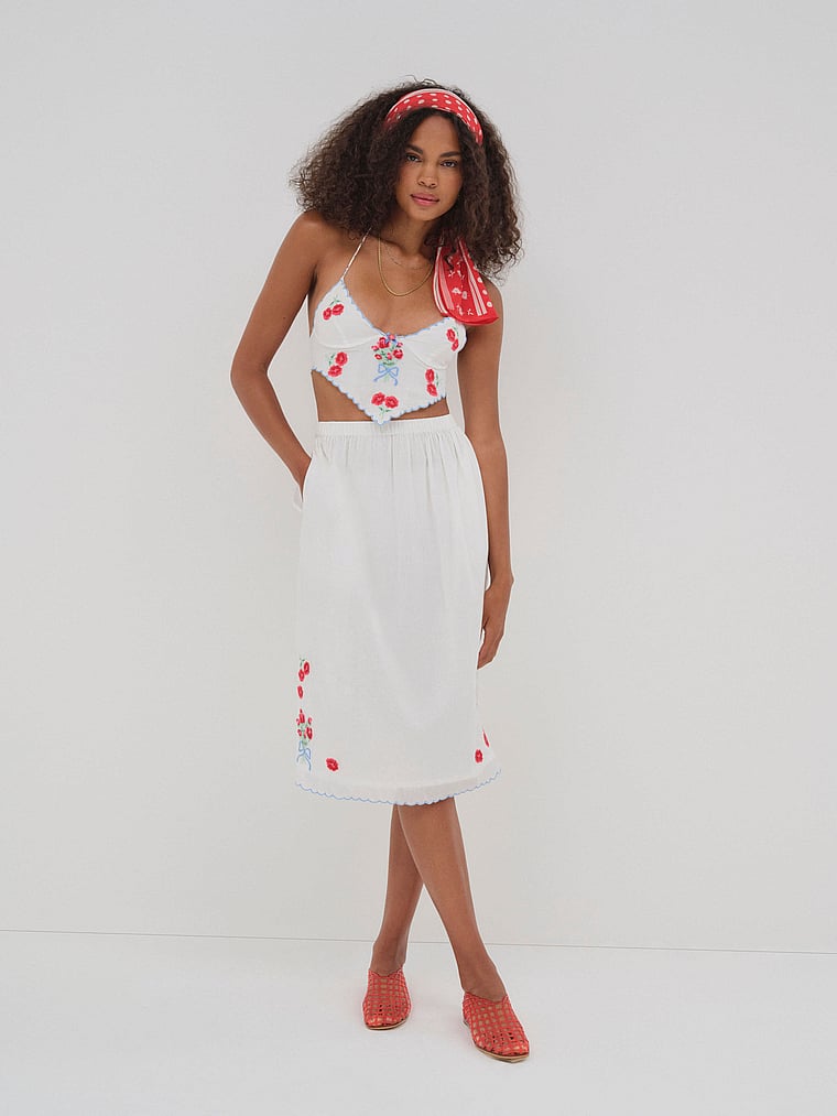 Buy Forget Me Not Embroidery Midi Skirt, White - Order Lingerie online ...