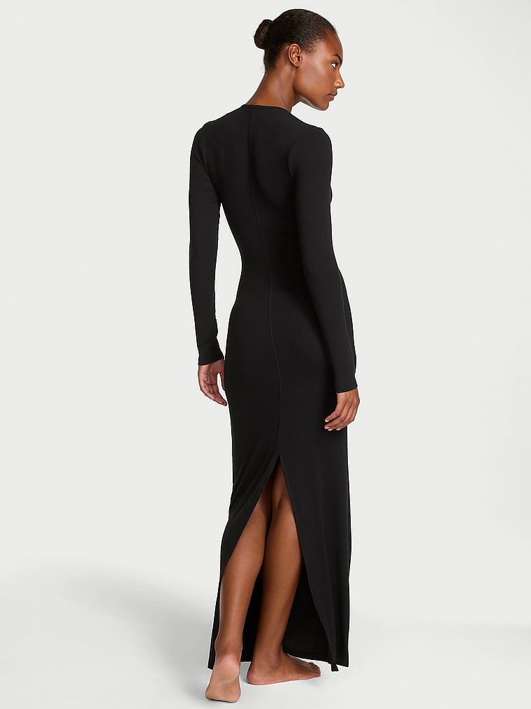 Buy SoSoft™ Modal Ribbed Deep-V Long-Sleeve Maxi Dress, Black - Order ...