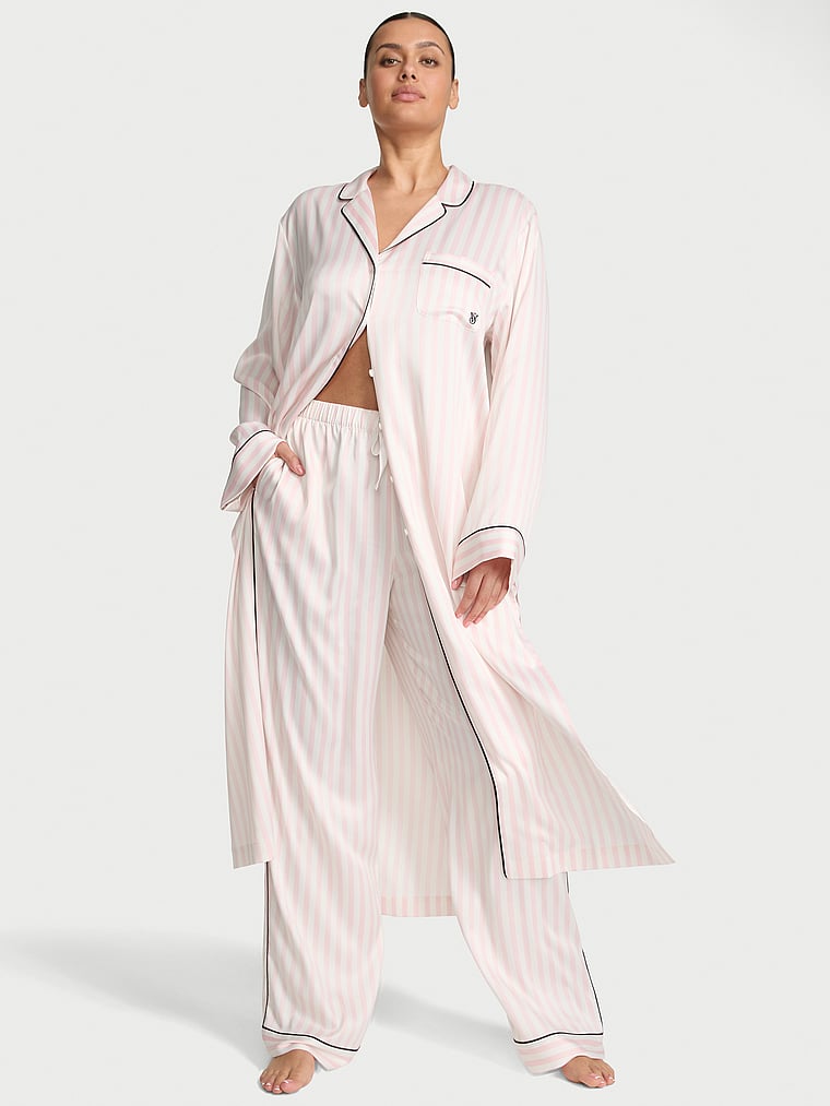 Buy Glazed Satin Long Flyaway Tunic Pajama Set, Pretty Blossom Iconic ...