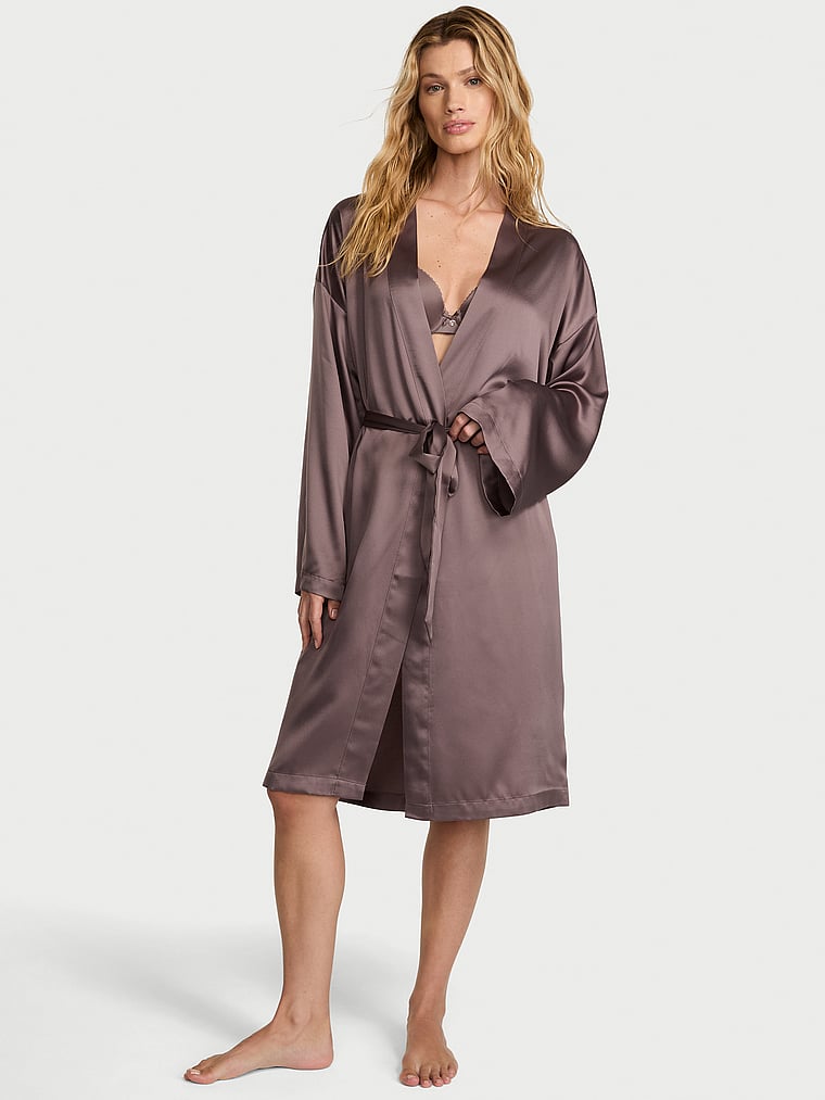 Buy Satin Midi Robe, Cloudy Grey - Order Robes online - Victoria's Secret