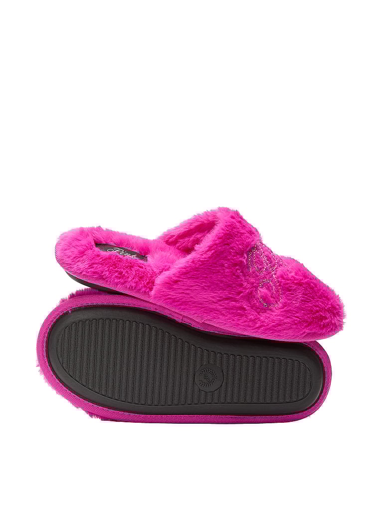 Buy Faux-Fur Closed-Toe Slippers, Pink Fire Bling Logo - Order Slippers ...