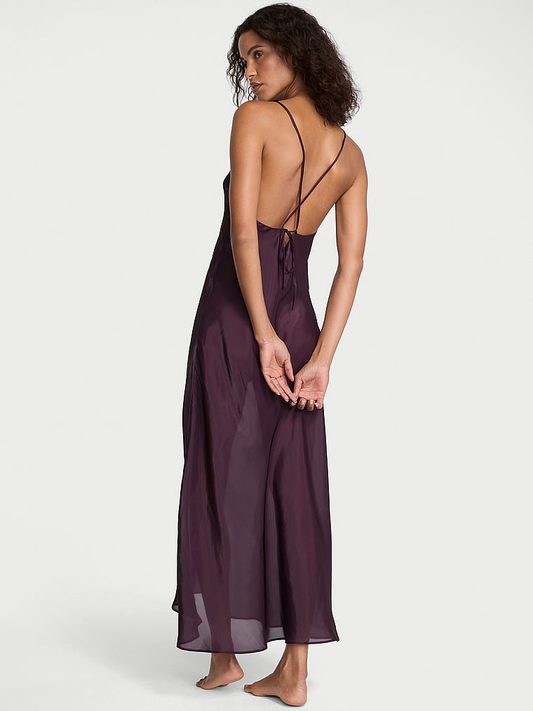 Buy Luxe Sheer Satin Long Slip Dress, Winter Wine - Order Slips online ...