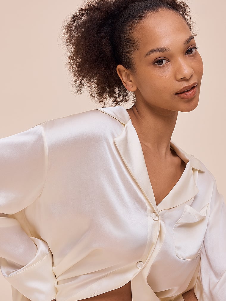 Buy Audrey Mulberry Silk Boyfriend Pajama Shirt, White/Ivory - Order Pajama Tops online ...