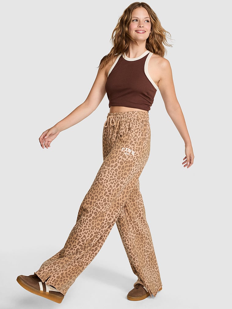 Buy Campus Fleece Wide-Leg Split-Hem Sweatpants, Leopard - Order ...