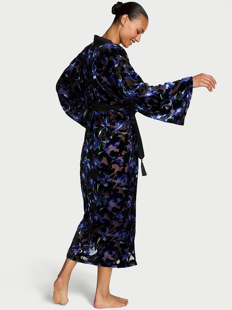 Buy Electric Orchid Burnout Velvet Long Robe, Electric Orchid ...