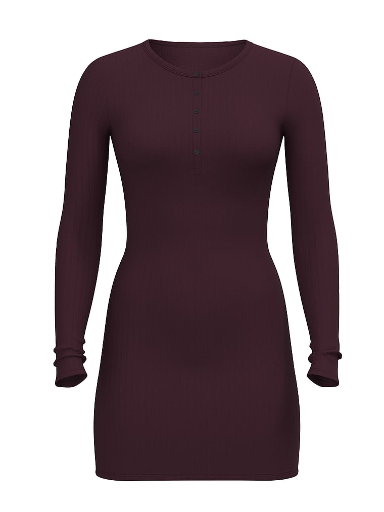 Buy SoSoft™ Modal Wide-Rib Long-Sleeve Henley Dress, Winter Wine ...