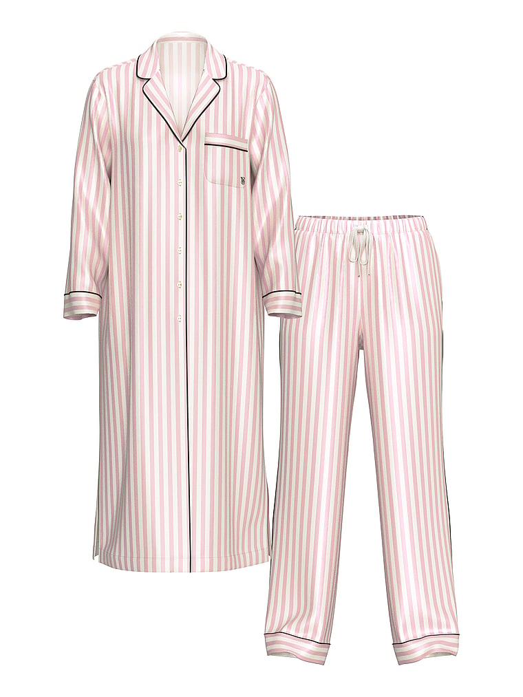 Buy Glazed Satin Long Flyaway Tunic Pajama Set, Pretty Blossom Iconic ...