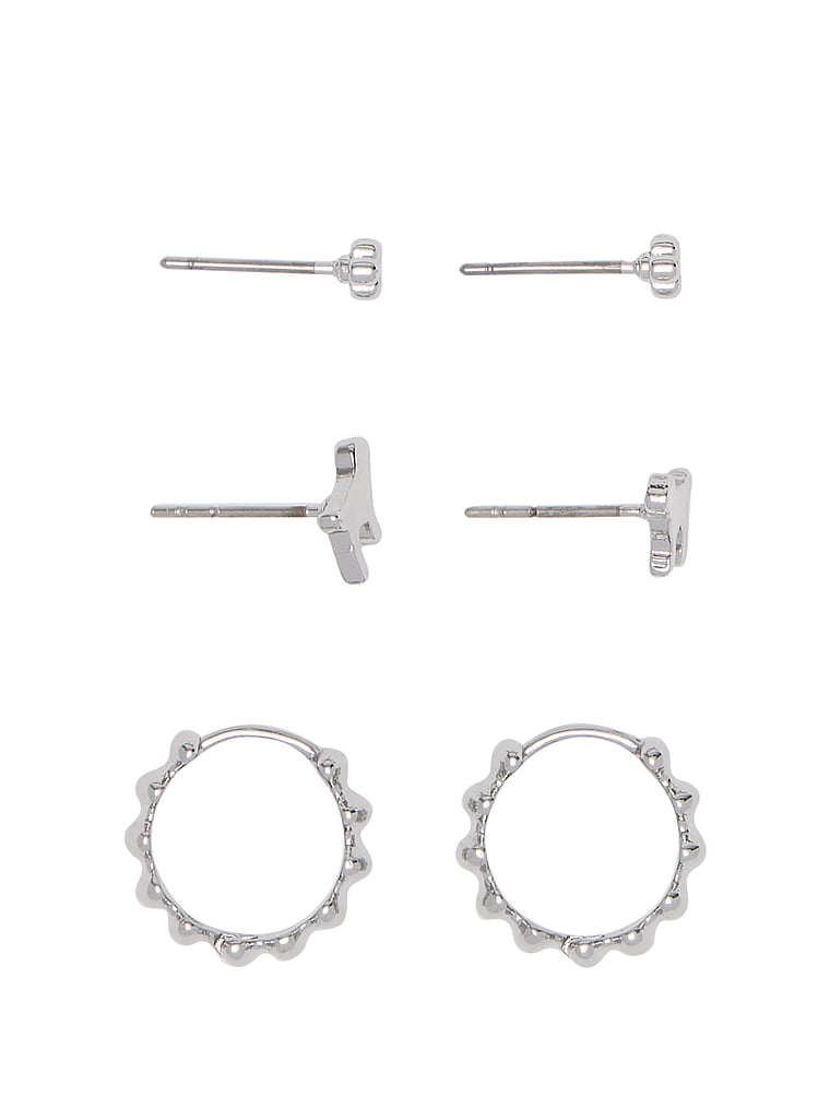 Buy Silver 3-Pack Stud & Hoop Earring Set, Silver - Order W EARRINGS online - PINK