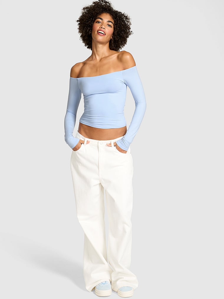 Buy Base Stretch Off-The-Shoulder Long-Sleeve Top, Icy Blue - Order ...