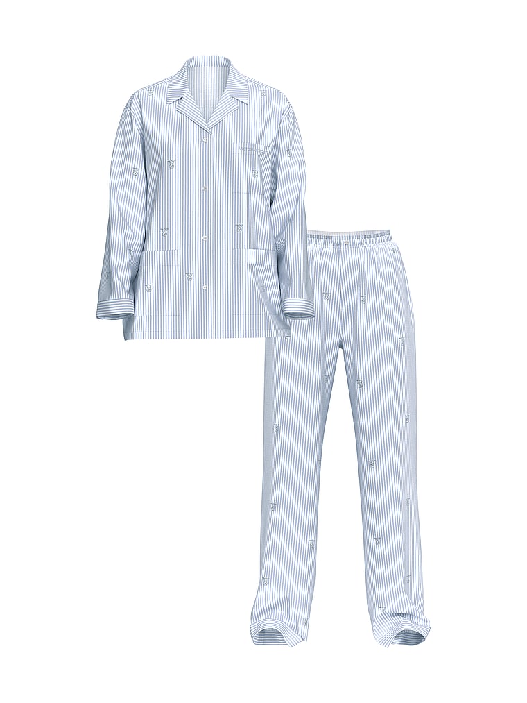 Buy Heritage Cotton Shine Oversized Long Pajama Set, Whiteblue Iconic ...