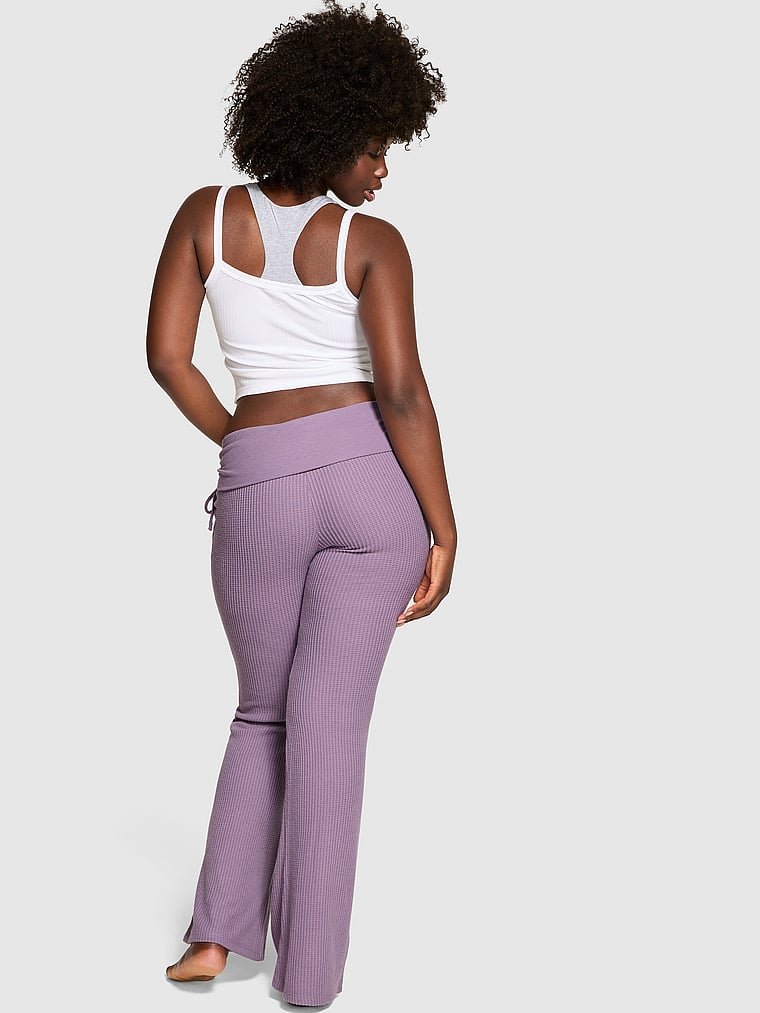 Buy Waﬄe Knit Foldover Flare Pants, Frozen Plum - Order Pajama Bottoms ...
