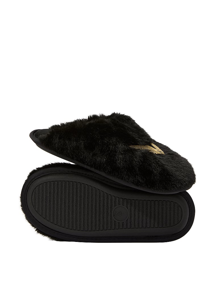 Buy Luxe Plush Closed-Toe Slippers, Black Angel Wings - Order Slippers ...