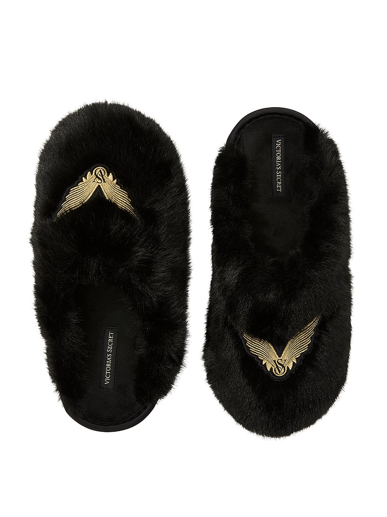 Buy Luxe Plush Closed-Toe Slippers, Black Angel Wings - Order Slippers ...