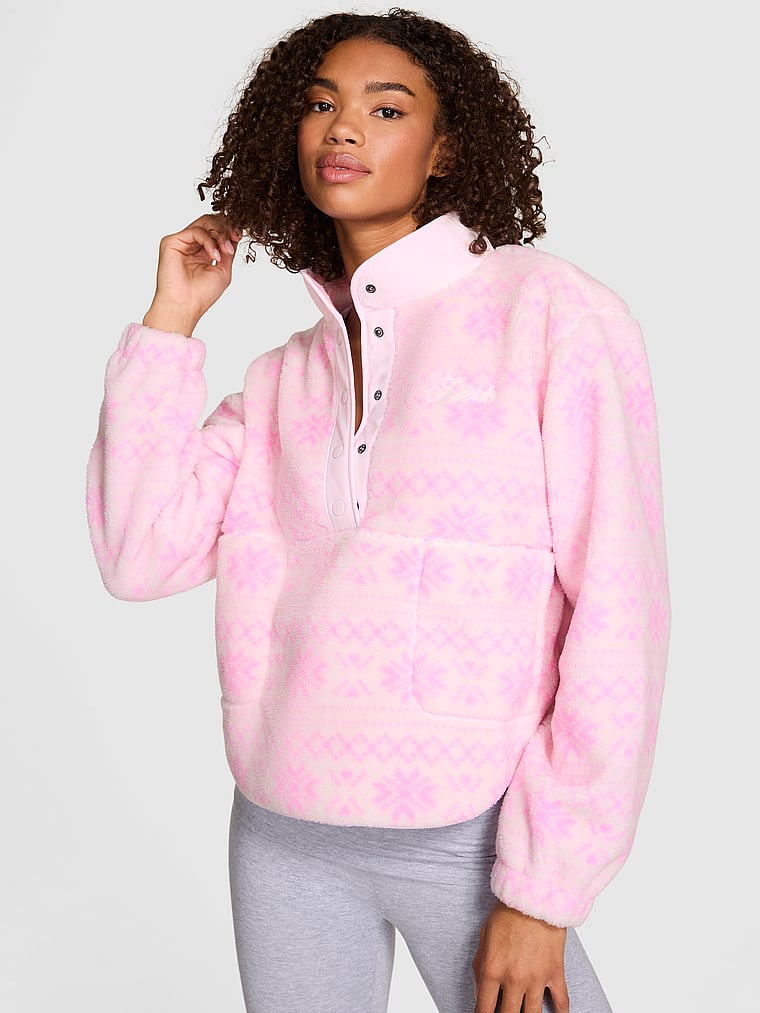Buy Plush Teddy Front-Snap Pullover, Pink Fairisle - Order Jackets ...
