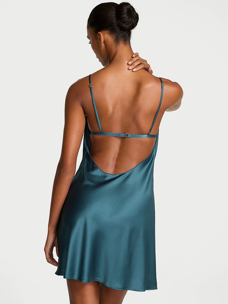 Buy Satin Lace-Trim Draped Slip Dress, Teal Haze - Order Slips online - Victoria's Secret