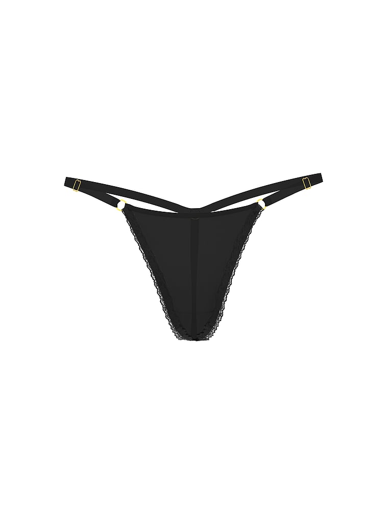 Buy Lace-Trim Adjustable V-String Panty, Black - Order Panties online ...