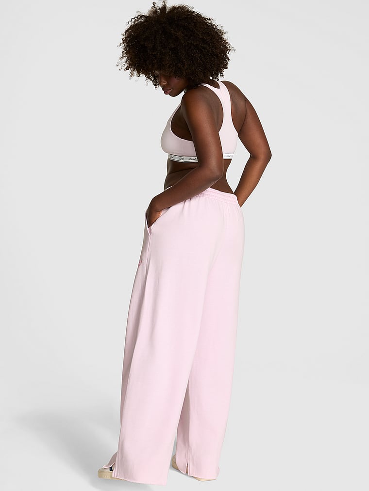 Buy Campus Fleece Wide-Leg Split-Hem Sweatpants, Pink Tulip Spring ...