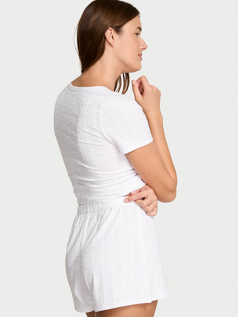 Buy Heart Pointelle Short-Sleeve Henley & Shorts Set, Vs White - Order ...