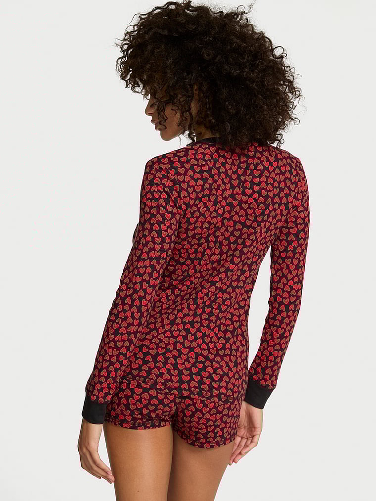 Buy Soft Thermal Henley Short Pajama Set, Black W Lipstick Scattered ...