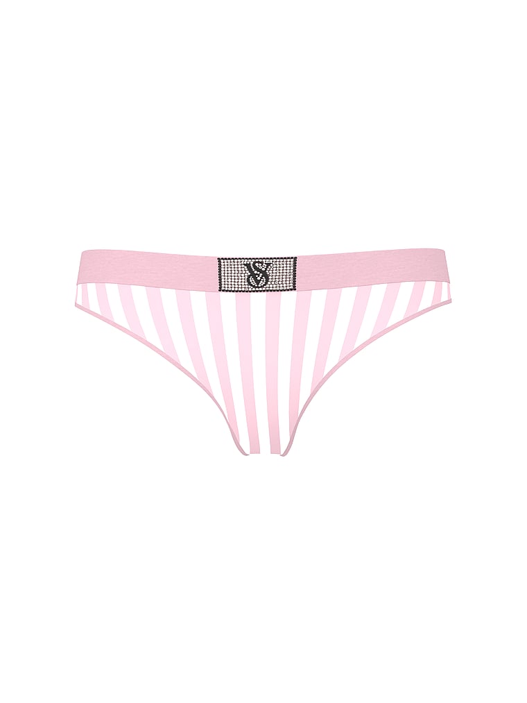 Buy Logo Cotton Shine Patch Thong Panty, Pink Stripes - Order Panties ...
