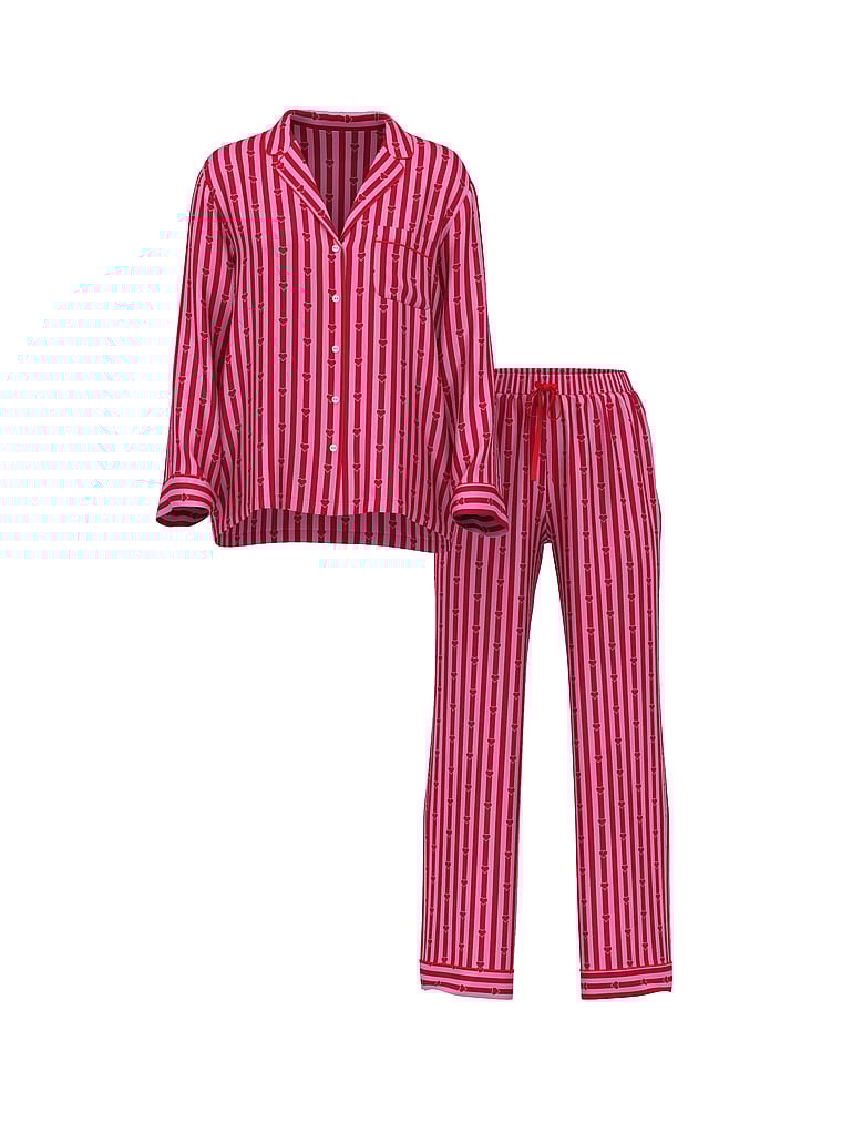 Buy Signature Satin Long Pajama Set, Lipstick/Rose Garden Heart Stripe ...