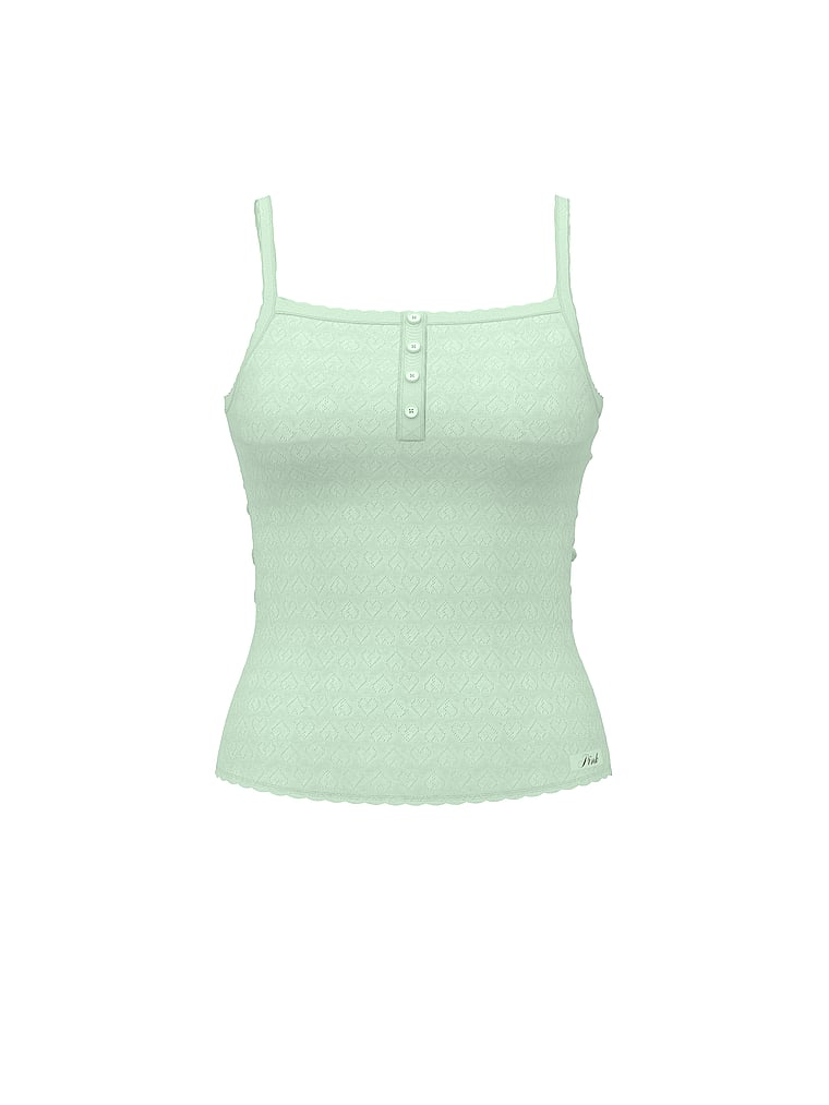 Buy Pointelle Henley Cami, Mint - Order Pajama Tops online - PINK