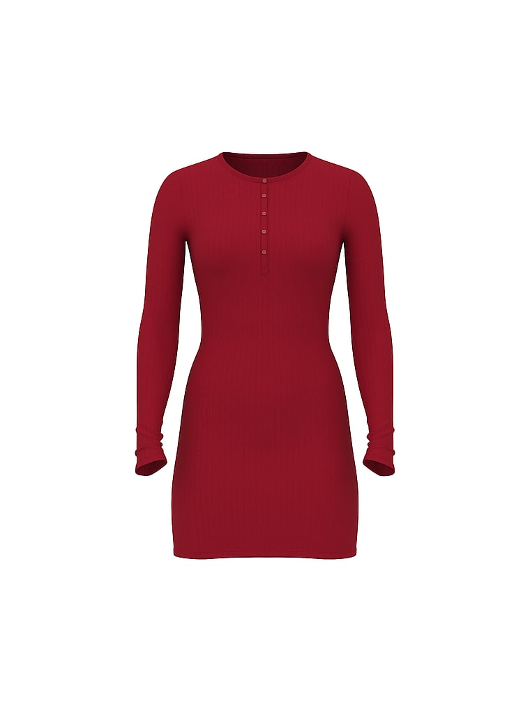 Buy SoSoft™ Modal Wide-Rib Long-Sleeve Henley Dress, Red Lacquer ...
