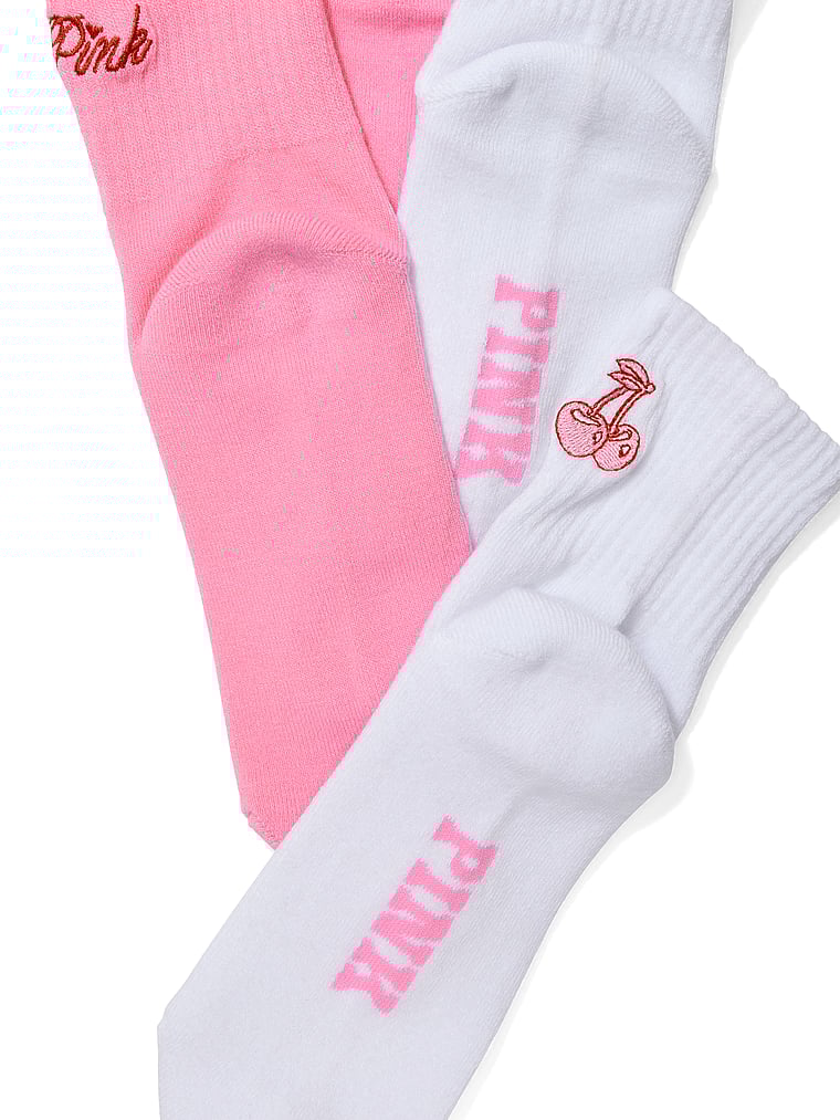 Buy 2-Pack Quarter Socks, Vs White Cherry Icon/Pink Lollipop Logo ...