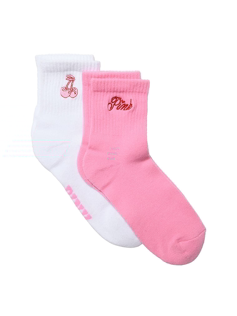 Buy 2-Pack Quarter Socks, Vs White Cherry Icon/Pink Lollipop Logo ...