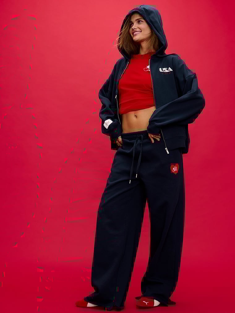 Buy Campus Fleece Wide-Leg Split-Hem Sweatpants, Noir Navy - Order ...