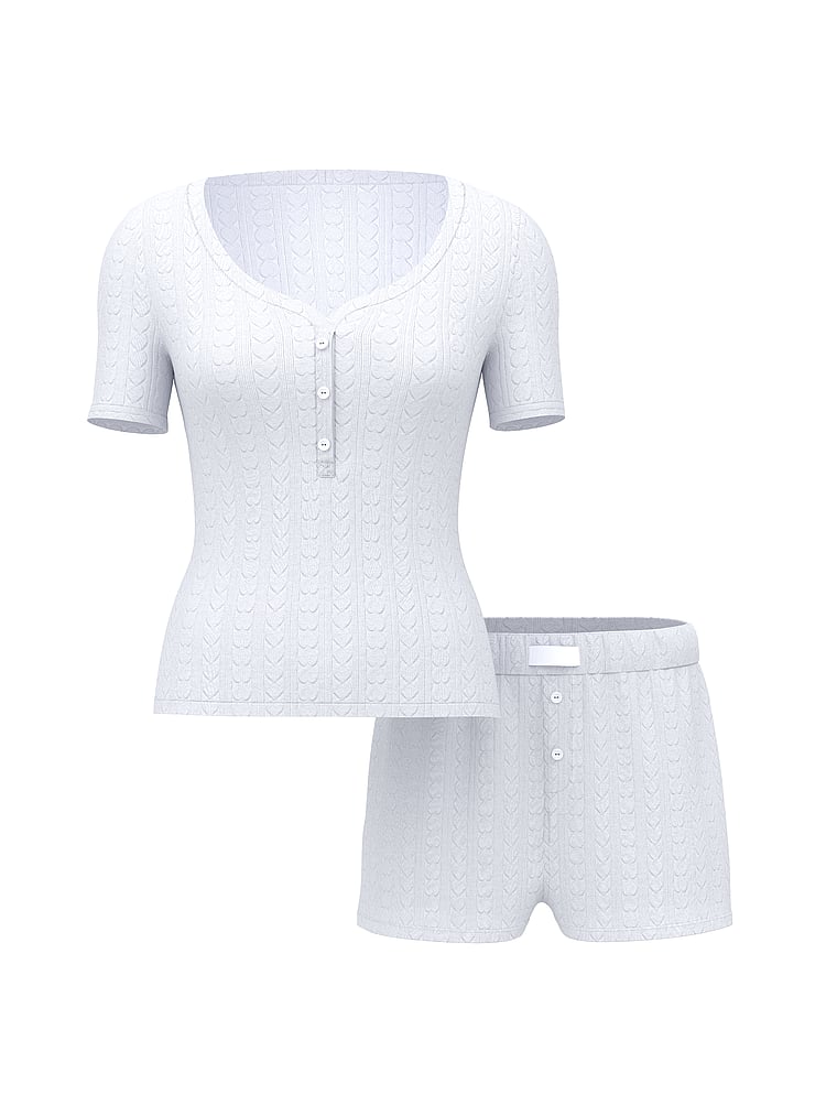 Buy Heart Pointelle Short-Sleeve Henley & Shorts Set, Vs White - Order ...