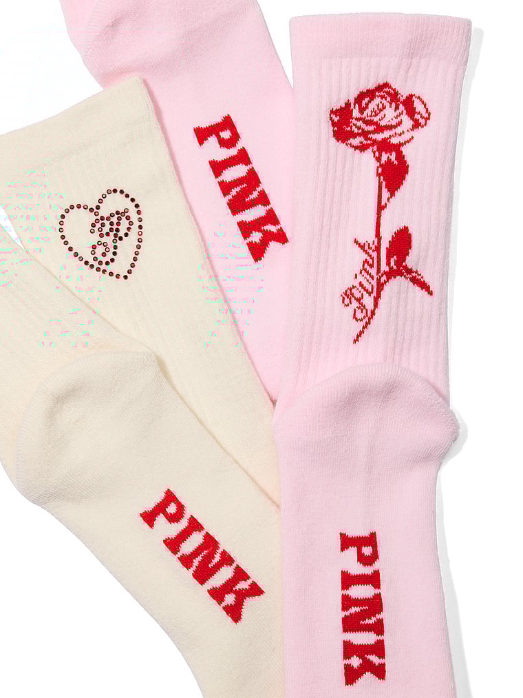 Buy 2-Pack Crew Socks, Winter White Heart Script P / Pink Tulip Rose ...