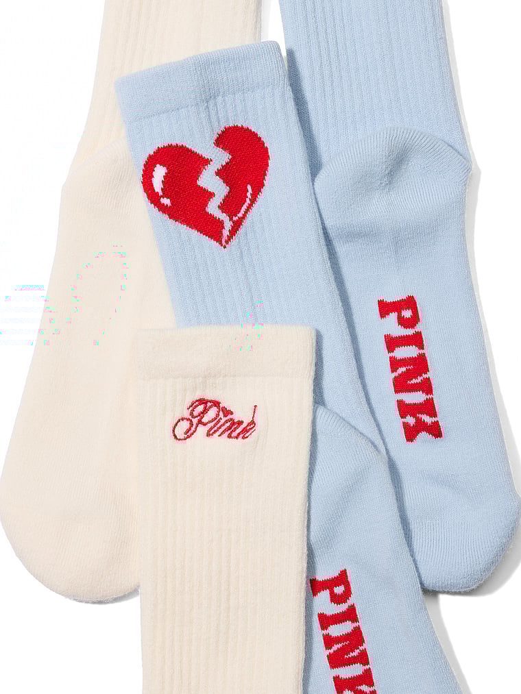 Buy 2-Pack Crew Socks, Icy Blue With Broken Heart Back/Winter White ...