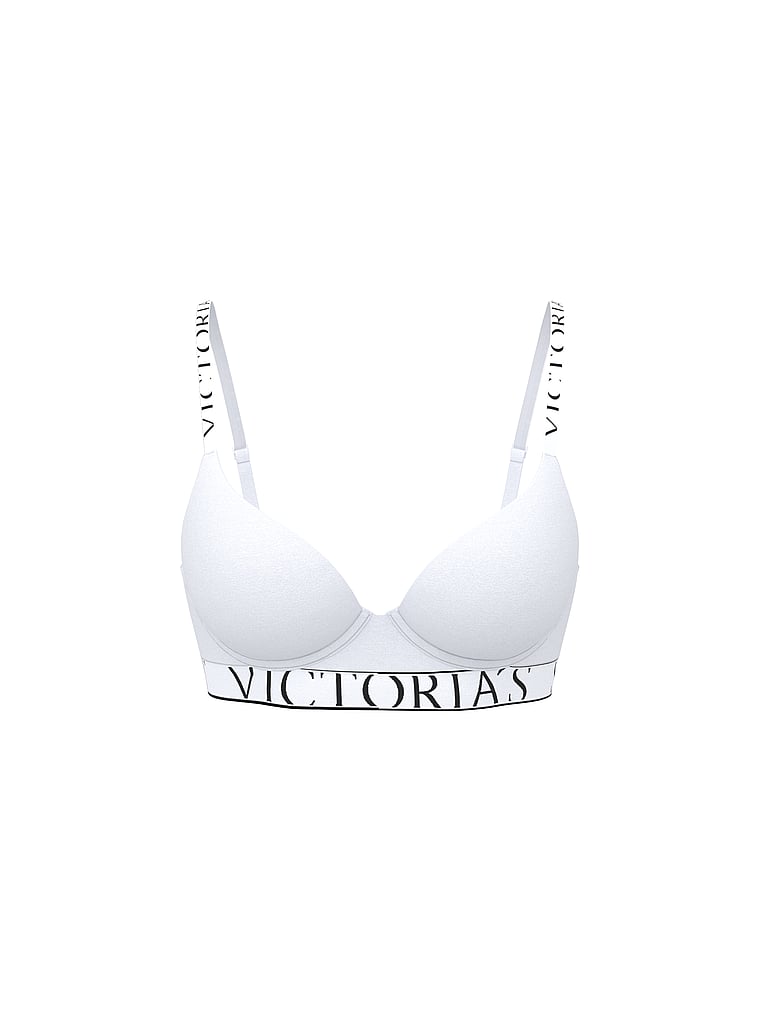 Buy Cotton Exploded Logo Lightly Lined Demi Bra, Vs White - Order Bras ...