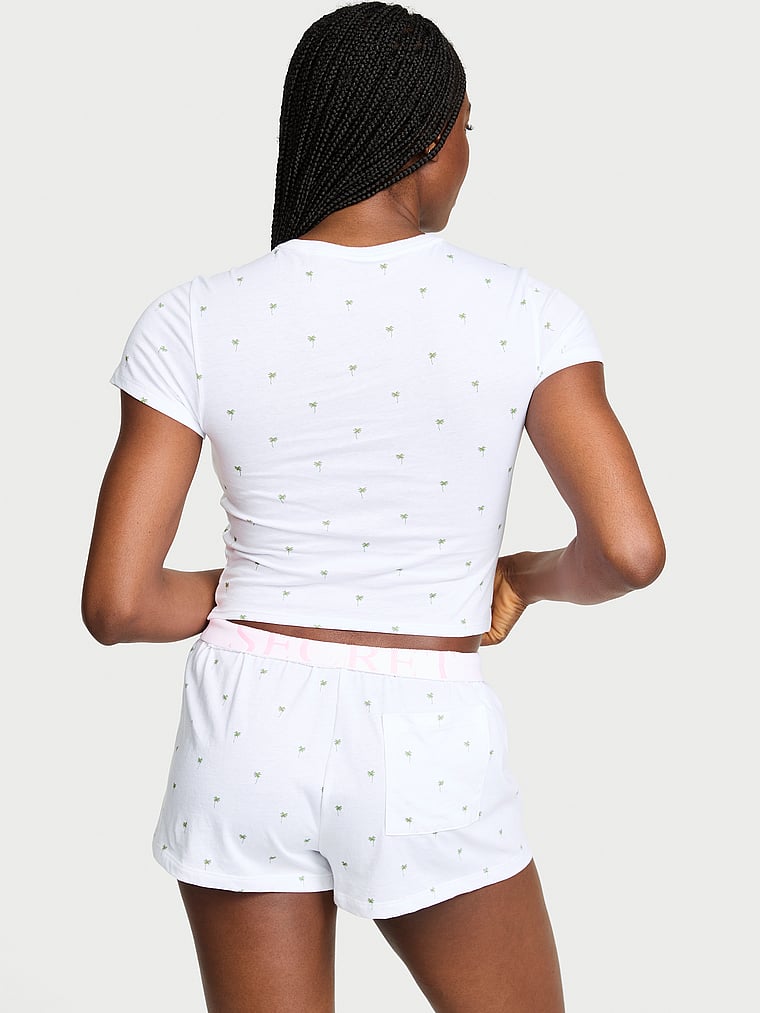 Buy 100% Cotton Lace Patch Short Pajama Set, Vs White Mini Palms ...