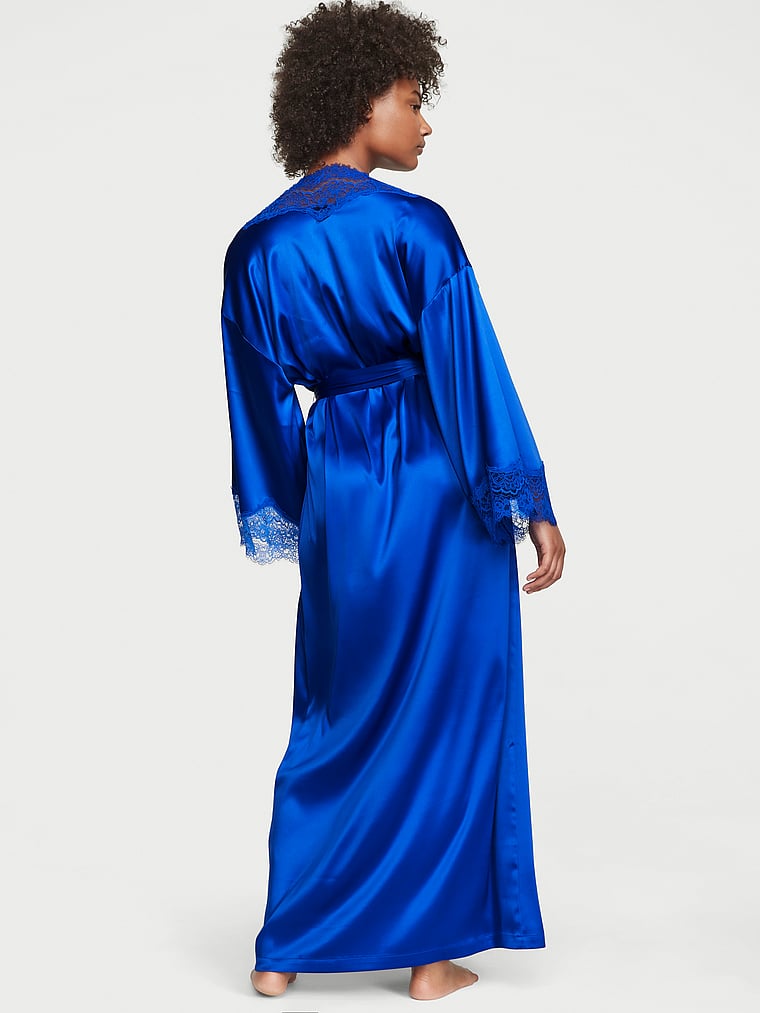 Buy Lace-Trim Satin Long Robe, - Order undefined online - Victoria's ...