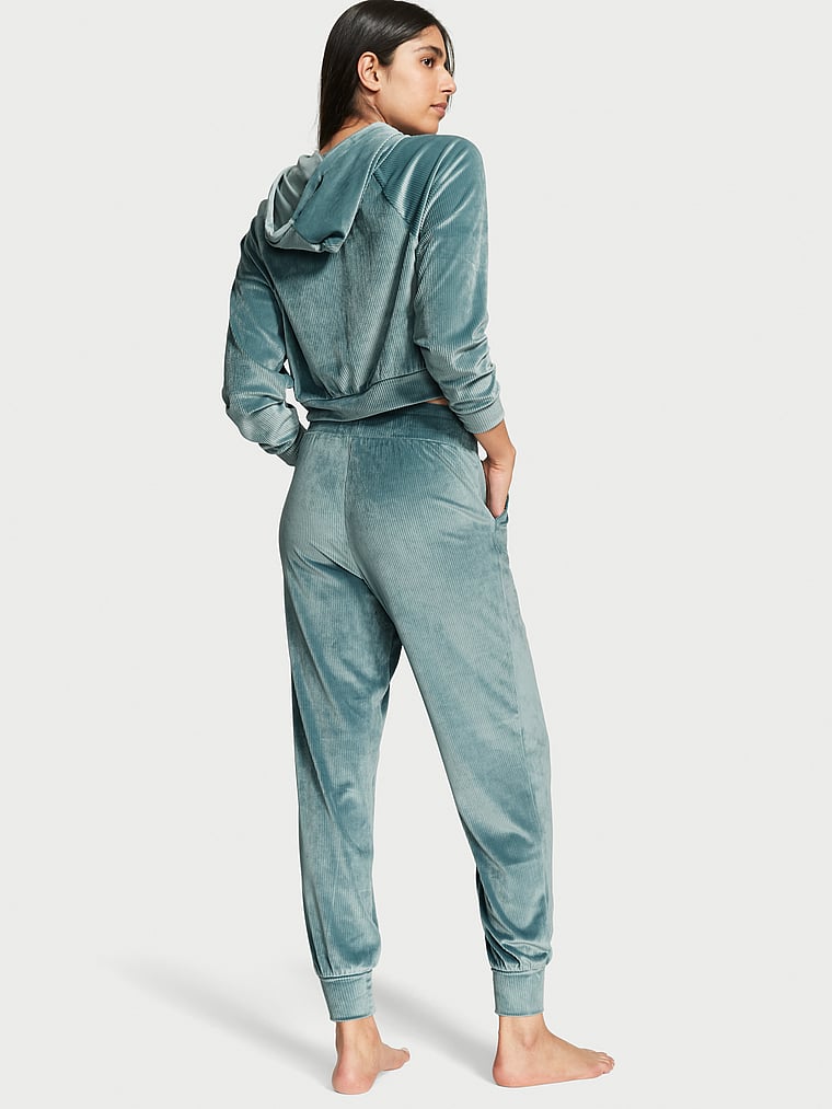 Buy Velour Ribbed High-Rise Jogger Pants, undefined - Order undefined ...