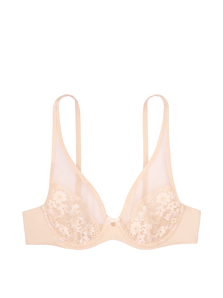 Buy Unlined Mesh & Lace Demi Bra, Champagne/White - Order Bras online ...