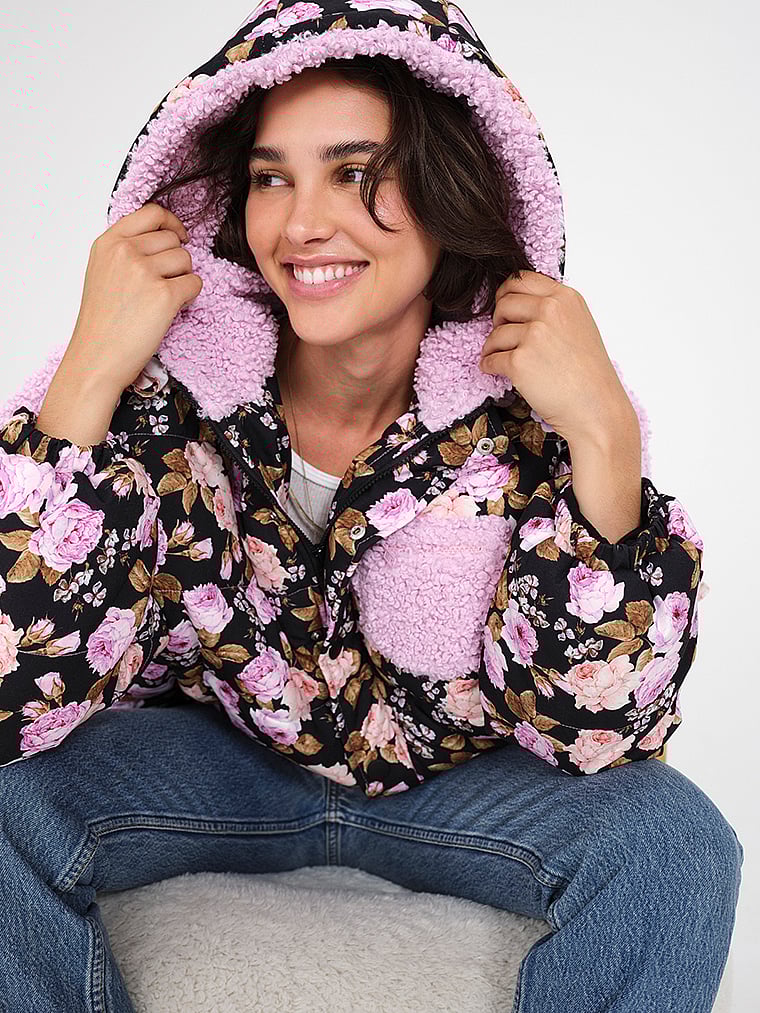 Buy Puffer Jacket With Ruffle Trim, undefined - Order undefined online ...