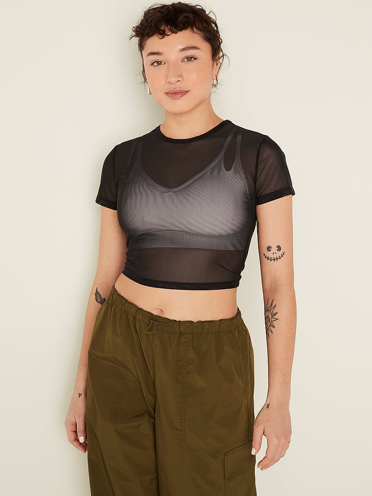 Buy Mesh Short-Sleeve Crop Top, undefined - Order undefined online ...