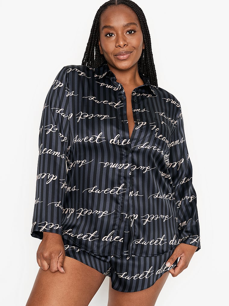 Buy Satin Long-Sleeve Short PJ Set, - Order undefined online - Victoria ...