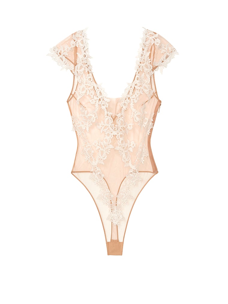 VictoriasSecret Floral Embroidered Sheer Bodysuit - 11167618-34Y5